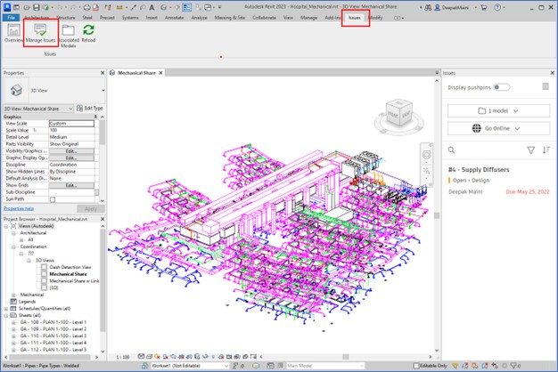 Start Revit. From the Issues ribbon tab, click Manage Issues ; the issues created on the model ...